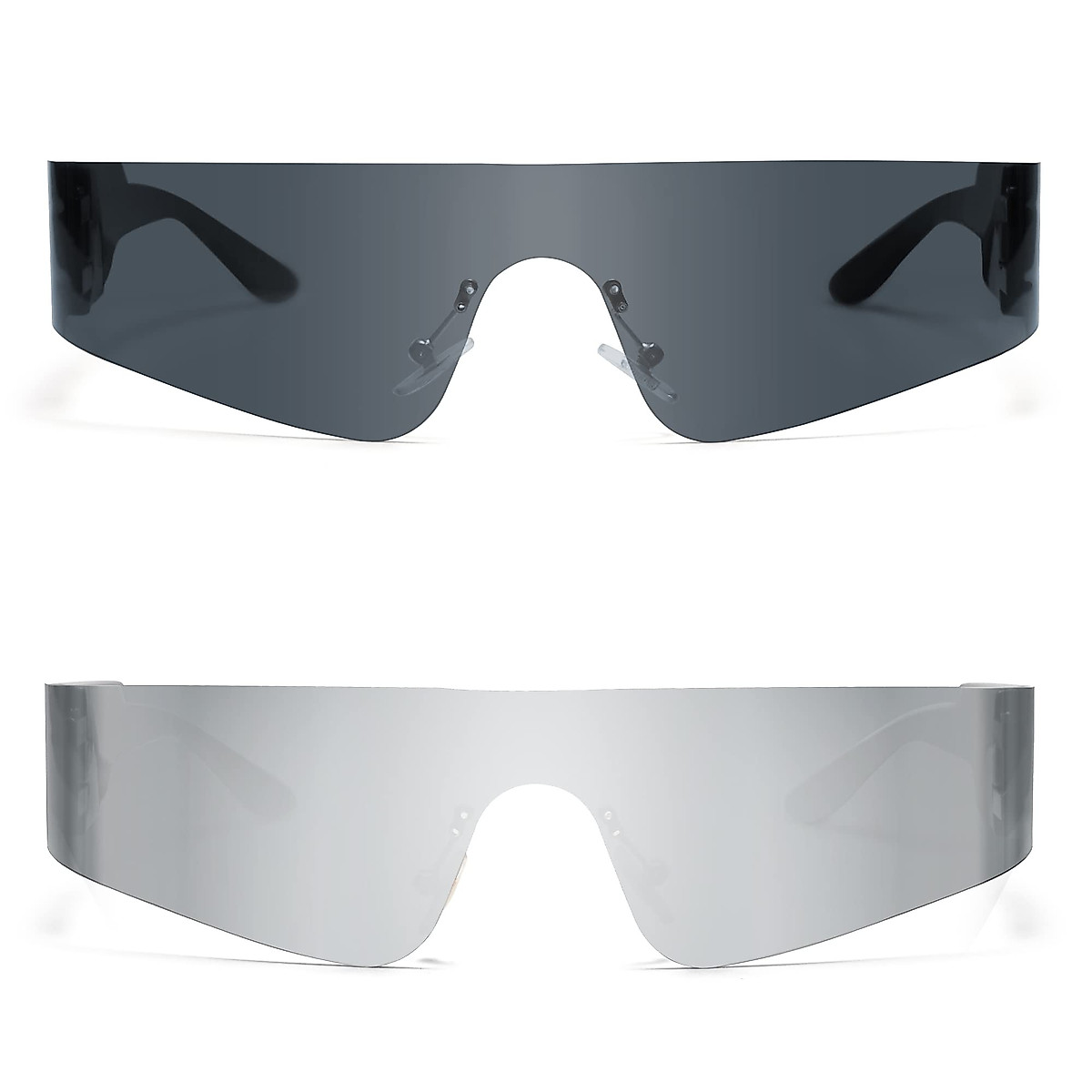 VANLINKER Futuristic Trendy Wrap Around Sunglasses for Women Men Fashion Rimless Visor Rave Shield Y2k Mirrored Shades Silver/Black VL9679