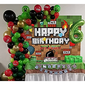 Pixel Backdrop for Birthday Party Game Theme Photography Background for Kids Boy Happy Birthday Video Gaming Battle Gamer Party Supplies Cake Table Decor Banner (7X5FT)