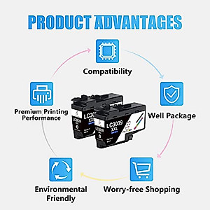 Miss Deer Compatible Ink Cartridge Pigment Replacement for Brother LC3039 XXL LC3039XXL LC3039BK MFC-J5845DW MFC-J5845DW MFC-J5945DW MFC-J6945DW MFC-J6545DW MFC-J6545DW XL (2 Black)