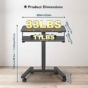 BONTEC Mobile Standing Desk with Keyboard Tray, Mobile Podium, Computer Workstation Up to 33Lbs, Laptop Sit or Stand Desk on Wheels, Height Adjustable Stand Up Table for Living Room, Bedroom, Office