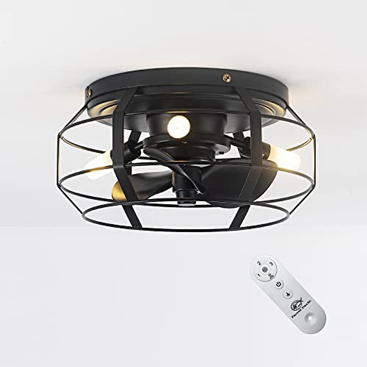 Parrot Uncle Ceiling Fans with Lights and Remote Black Low Profile Ceiling Fan with Light Small Caged Ceiling Fan for Bedroom Bathroom, 12 Inch