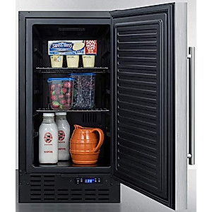Summit Appliance FF1843BSSADA ADA Compliant 18" Wide Built-in Undercounter All-refrigerator with Stainless Steel Door, Black Cabinet, Digital Thermostat, Automatic Defrost and Front Lock