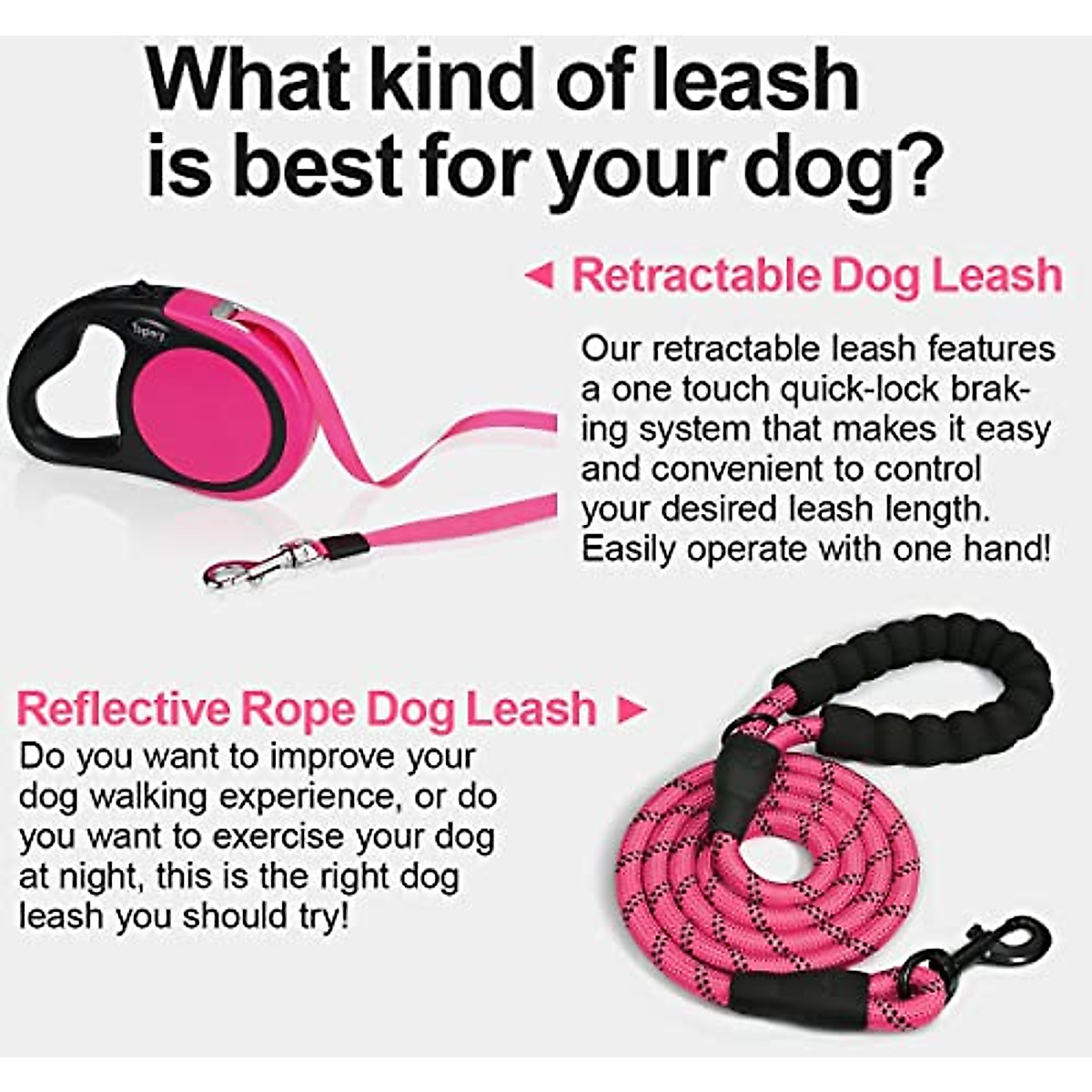 Taglory Retractable Dog Leash, 16ft No Tangle Dog Leash Retractable for Puppy Small Medium Dogs Up to 45 lbs, One-Handed Brake, Pause, Lock, Pink
