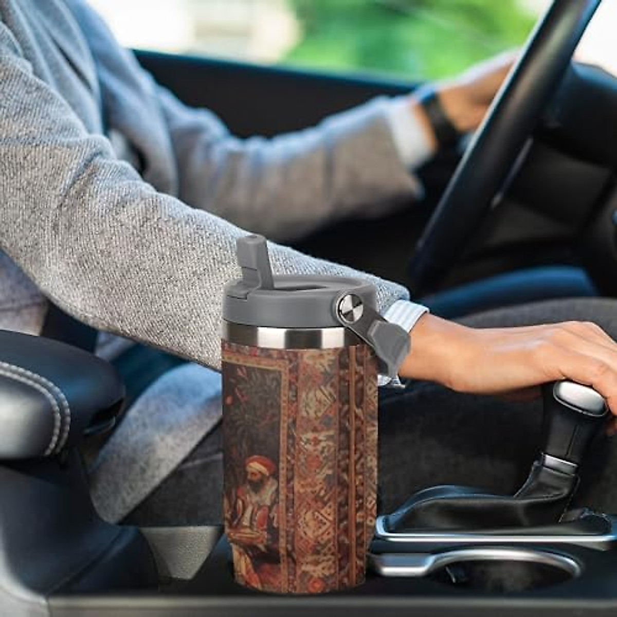 RTFGHJS Antique Orientalist Art 30 Oz Tumbler with Handle And Flip Straw, Stainless Steel Vacuum Insulated Travel Mug, Thermal Cup for Coffee, Water, Iced Drinks, Fits Car Cup Holders (Home, Sports)
