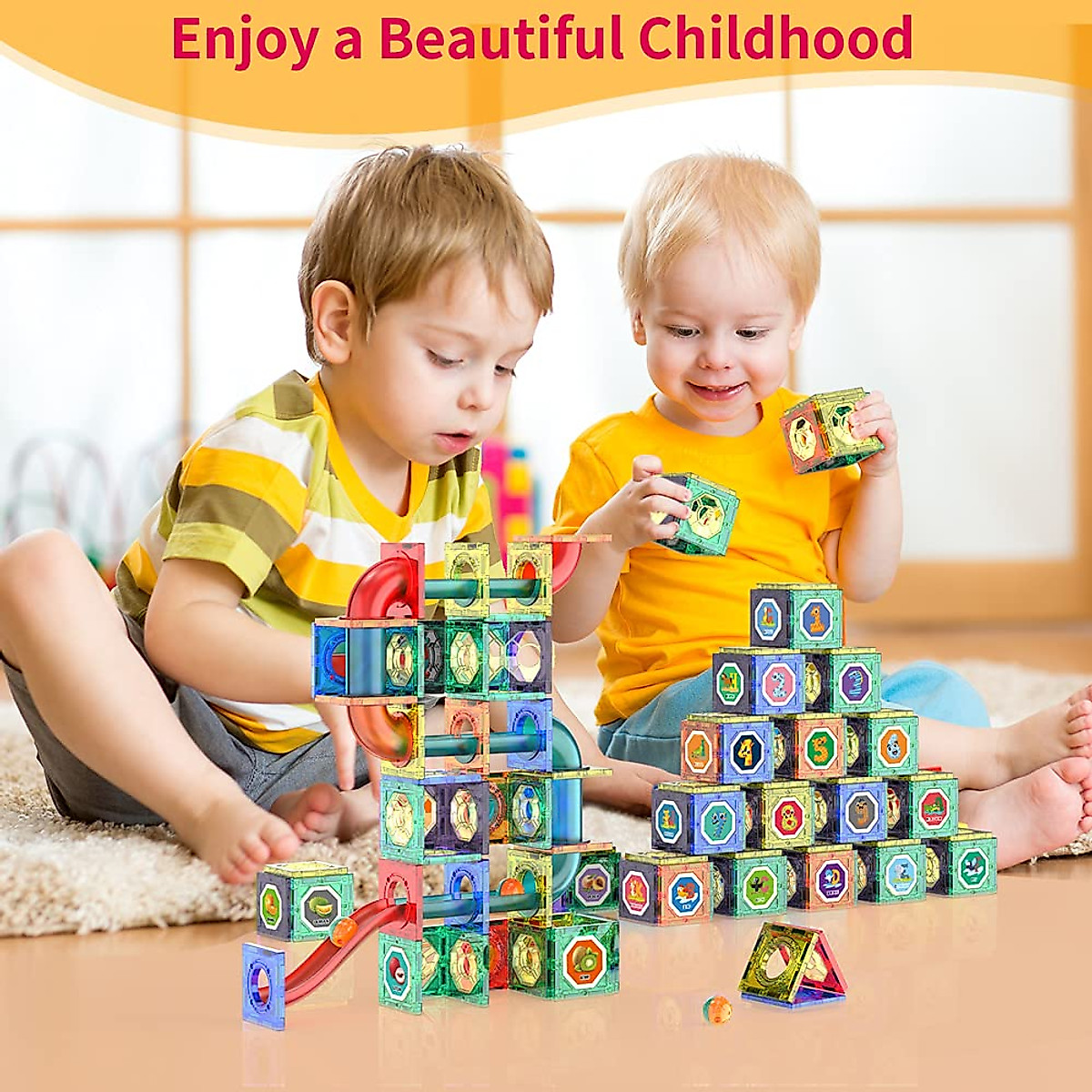 132Pcs Magnetic Tiles Marble Run Building Set for Kids, Marble Run Race Magnet Blocks Toys, Child STEM Learning & Educational Brain Development Toys for Age 6+ 7 8 9 10 Boys Girls Birthday Xmas Gift