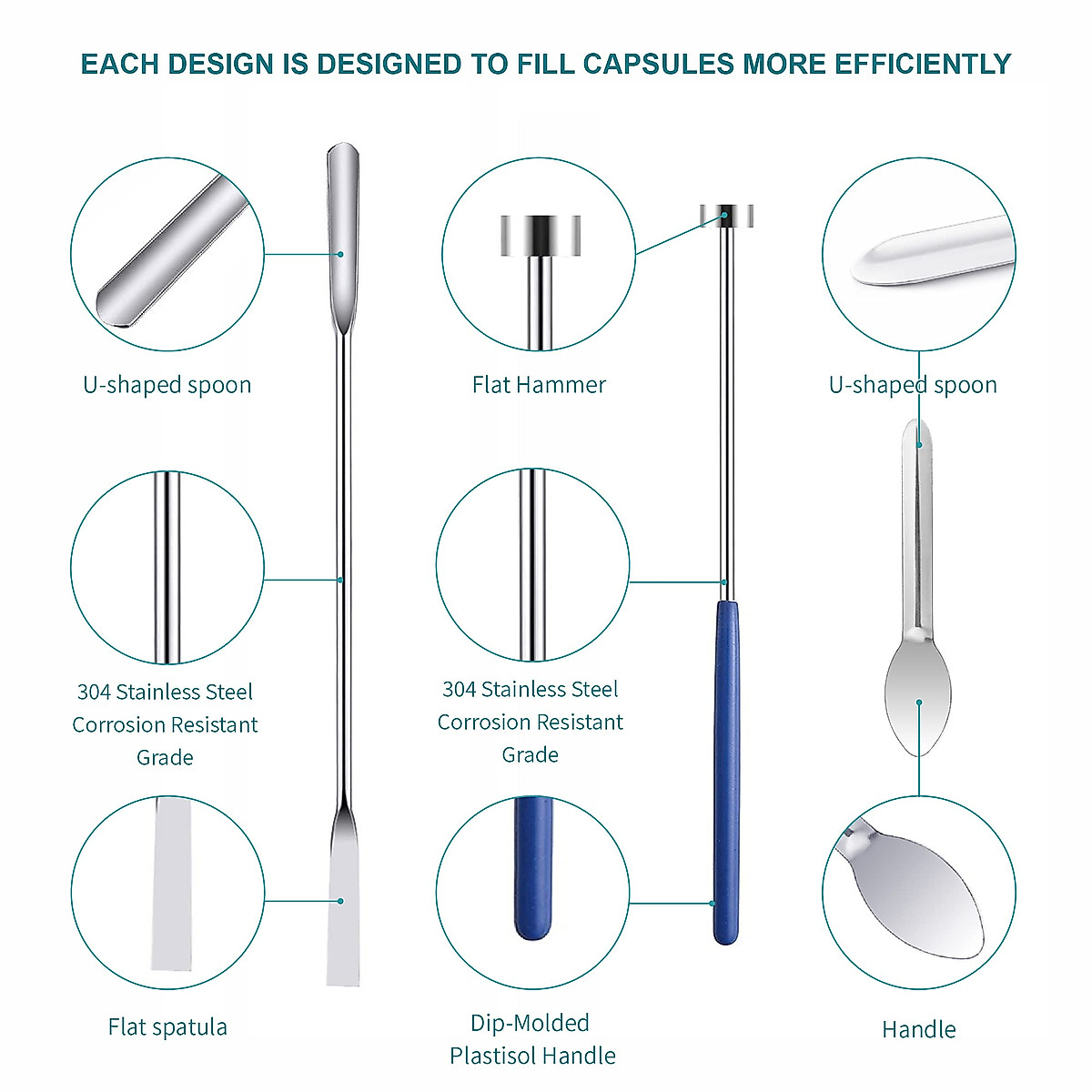 Capsule Filling Machine Kit – Pill Filler Tray Tools Size 00 for Quickly Maker Empty Gel Capsules, Lab Spoons Spatula Scoops Tool (6Pcs)