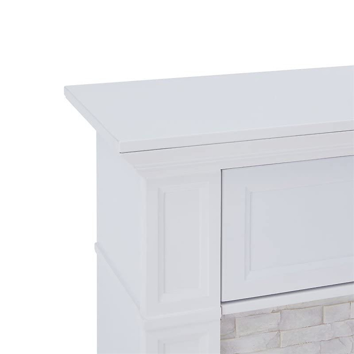 BOWERY HILL Faux Stone Electric Fireplace TV Stand in White Finish