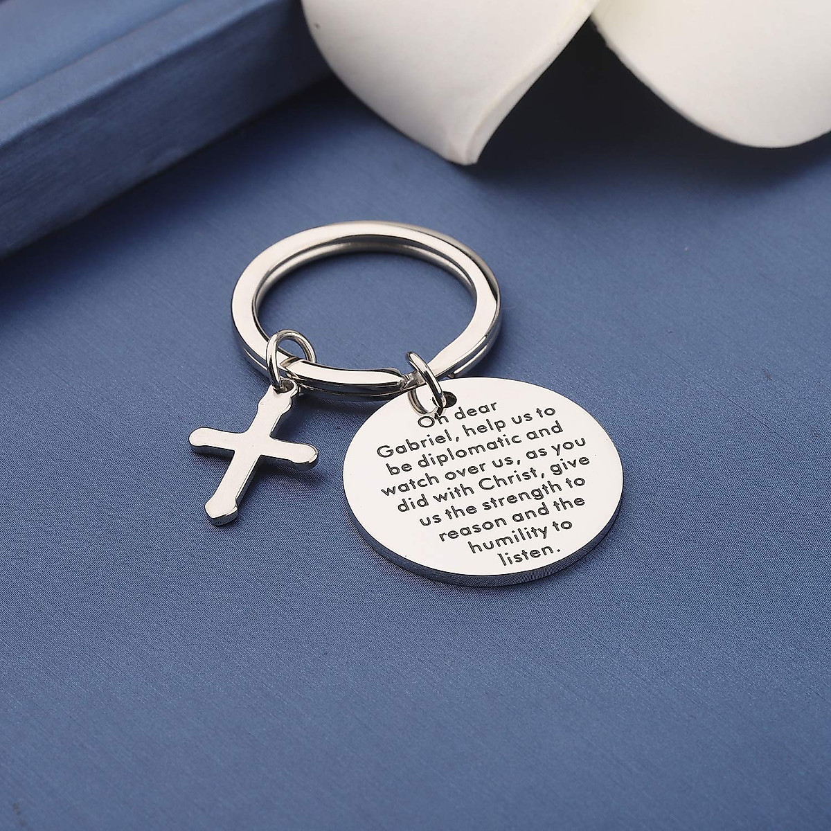 MYOSPARK St. Gabriel Archangel Protect Protection Charm with Prayer Keychain Religious Jewelry Gift For Messengers (Archangel Gabriel Keychain)