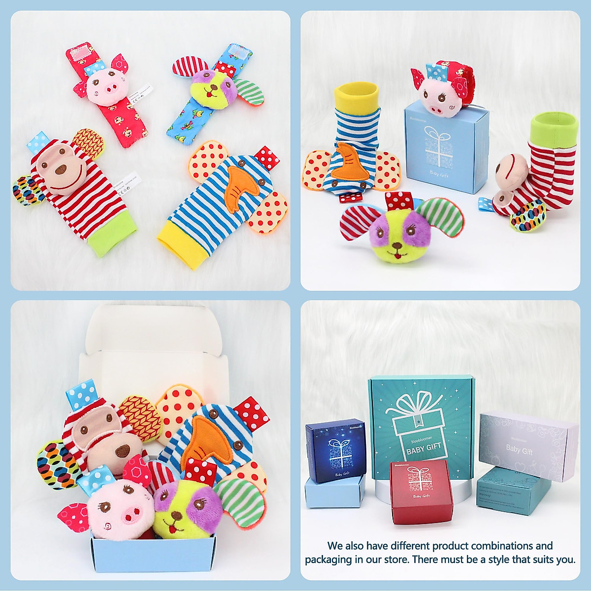 Soft Baby Rattle Toys Foot Finder Socks Wrists Rattles, Ankle Leg Hand Arm Bracelet Activity Rattle, Present Gift for Newborn Infant Babies Boy Girl Bebe 4pcs