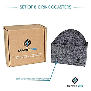 Summit One Premium Coasters for Drinks, Set of 10 (4 x 4 Inch, 5mm Thick) - Bar Accessories for The Home bar Set, Absorbant Coasters, Felt Drink Coasters The Ideal Man cave Accessories