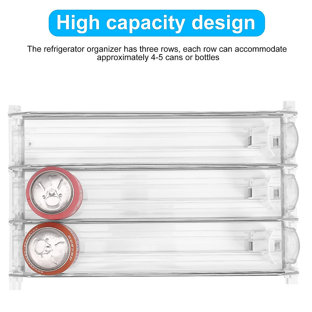 Protoiya Drink Organizer for Fridge, Self-Sliding Soda Can Dispenser with Locking Design, 3 Rows Fridge Drink Dispenser Holds up to 25+ Cans, Adjustable Width for Pantry/Vending Machine