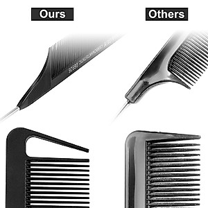 12 Pieces Hair Parting Comb Pin Tail Combs Fine-tooth Comb Rat Tail Combs Carbon Fiber and Stainless Steel Pintail Comb for Braids Hair Styling Beauty Tools (Black)