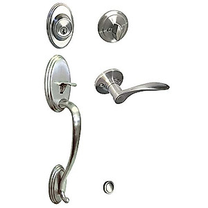 eBuilderDirect Satin Nickel Lock Door Lever Handle Entry/Privacy/Passage/Dummy/Deadbolt/Handleset 836DC (Front Door Handle Set Left Handed (Keyed Alike))