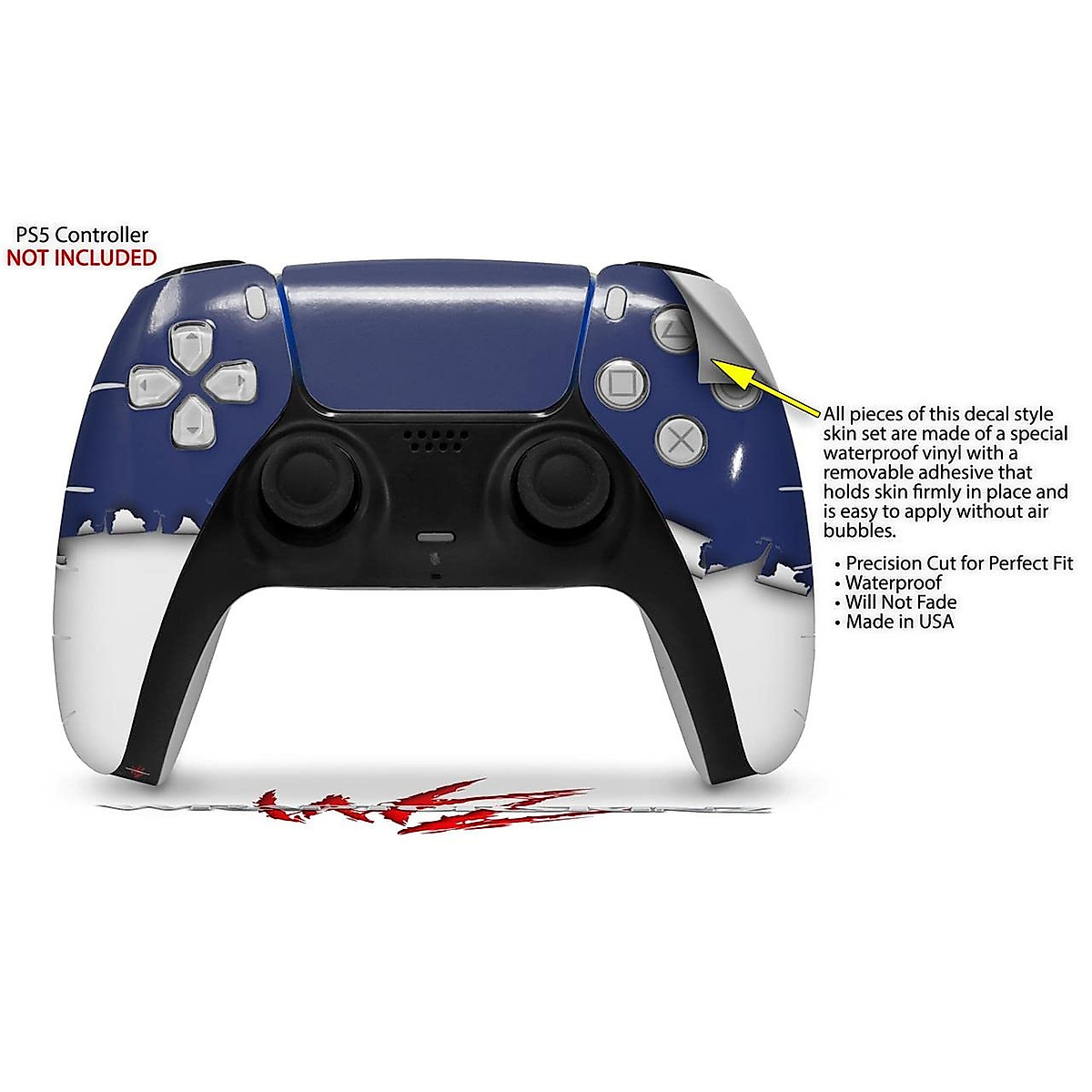 WraptorSkinz Skin Wrap compatible with Sony PS5 DualSense Controller Ripped Colors Blue White (CONTROLLER NOT INCLUDED)