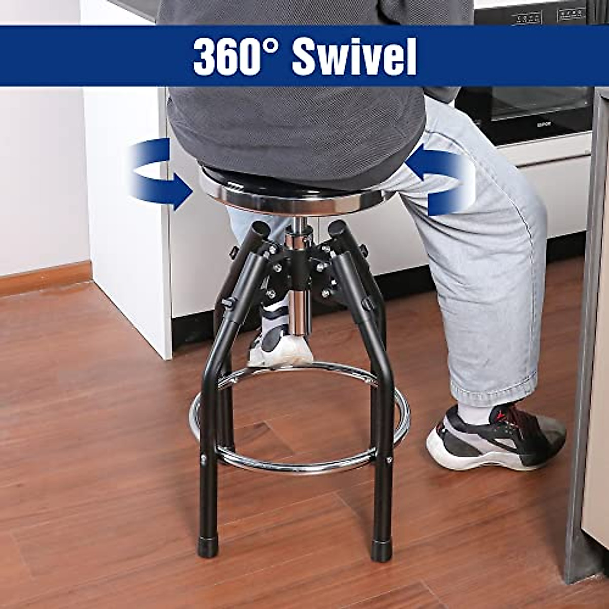 WORKPRO Heavy Duty Adjustable Hydraulic Shop Stool,Garage Bar Stool, 29in to 33.86in, 330-Pound Capacity, Black