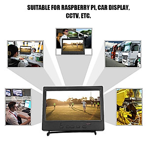 Monitor, 7 Inch Portable Monitor, 1024x600 Multifunction Display for , car Display, CCTV, +VGA + Input, Support Remote Control(US)
