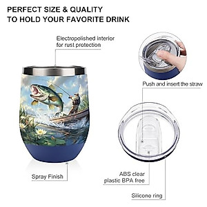 Fishing Large Mouth Bass Fish Insulated Tumbler with Lid Stainless Steel Coffee Mug Cute Wine Tea Water Cup Blue-style