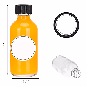 CUCUMI 8pcs Glass Bottles with Caps, 2oz Small Glass Juice Bottles, Shot Bottles with Caps, Small Glass Jars with Lids, Funnels, Waterproof Stickers and Brush