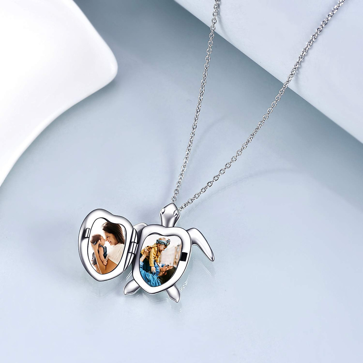 Sterling Silver Turtle Locket Necklace That Holds Pictures Mother Daughter Pendant for Women Mom