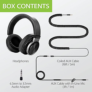 Avantree HF049 Extra Long Coiled Cord Over Ear Wired Headphones for TV (Without Volume Control) and PC, 3.5mm AUX 16ft / 5M Extended Cable with Clip, 50mm Drivers High-Precision Sound, 6.35mm Adapter