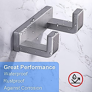 Brushed Nickel Bath Double Towel Hook, SUMILIN 304 Stainless Steel Heavy Duty Double Coat Hook for Bathroom Livingroom Kitchen Wall Mounted