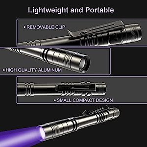 COSOOS 2 UV Black Light Flashlight, 2 Pack 395nm Mini Pen Light with Clip, Waterproof Ultraviolet Flashlight for Leak, Pet Urine, Scorpion, Hotel Inspection, Dry Stain and Bed Bug.