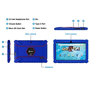 Contixo V8 7” Kids Tablet, 2GB RAM, 32GB Storage, Android 11 GO, Ultimate Learning Tablet for Children with 50+ Disney Storybooks, Kid Proof Protection Case, DkBlue
