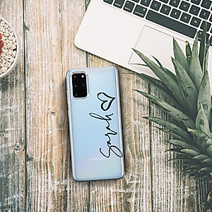 TULLUN Personalized Phone Case for Samsung Galaxy S9 Plus - Clear Hard Plastic Custom Cover Heart Name Individual Style Initials Text - Black Vertical Name&Heart