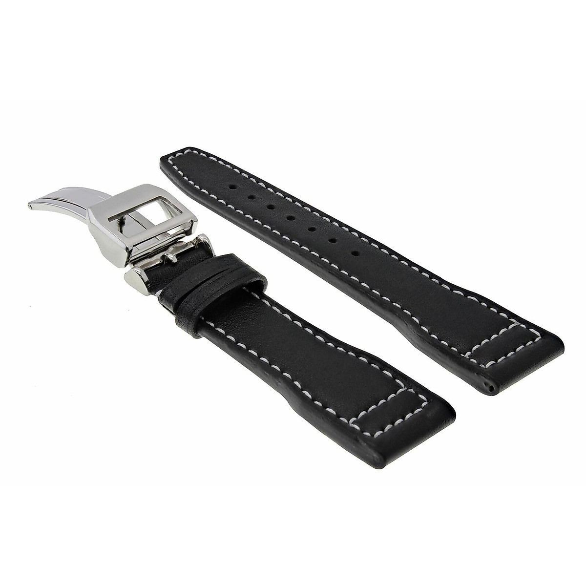 Ewatchparts 21MM LEATHER WATCH STRAP BAND COMPATIBLE WITH IWC PILOT PORTUGUESE WATCH CLASP BLACK WS