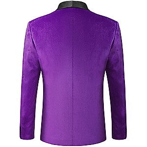 MAGE MALE Men's Velvet Slim Fit Suit Blazer Jacket Shawl Lapel One Button Dinner Prom Wedding Tuxedo Purple