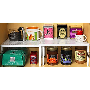 SimpleHouseware Expandable Stackable Kitchen Cabinet and Counter Shelf Organizer, White