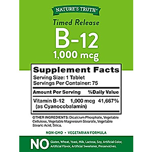 B12 Vitamin Supplement | 1000 mcg | 75 Timed Release Tablets | Non-GMO & Gluten Free | Nature's Truth