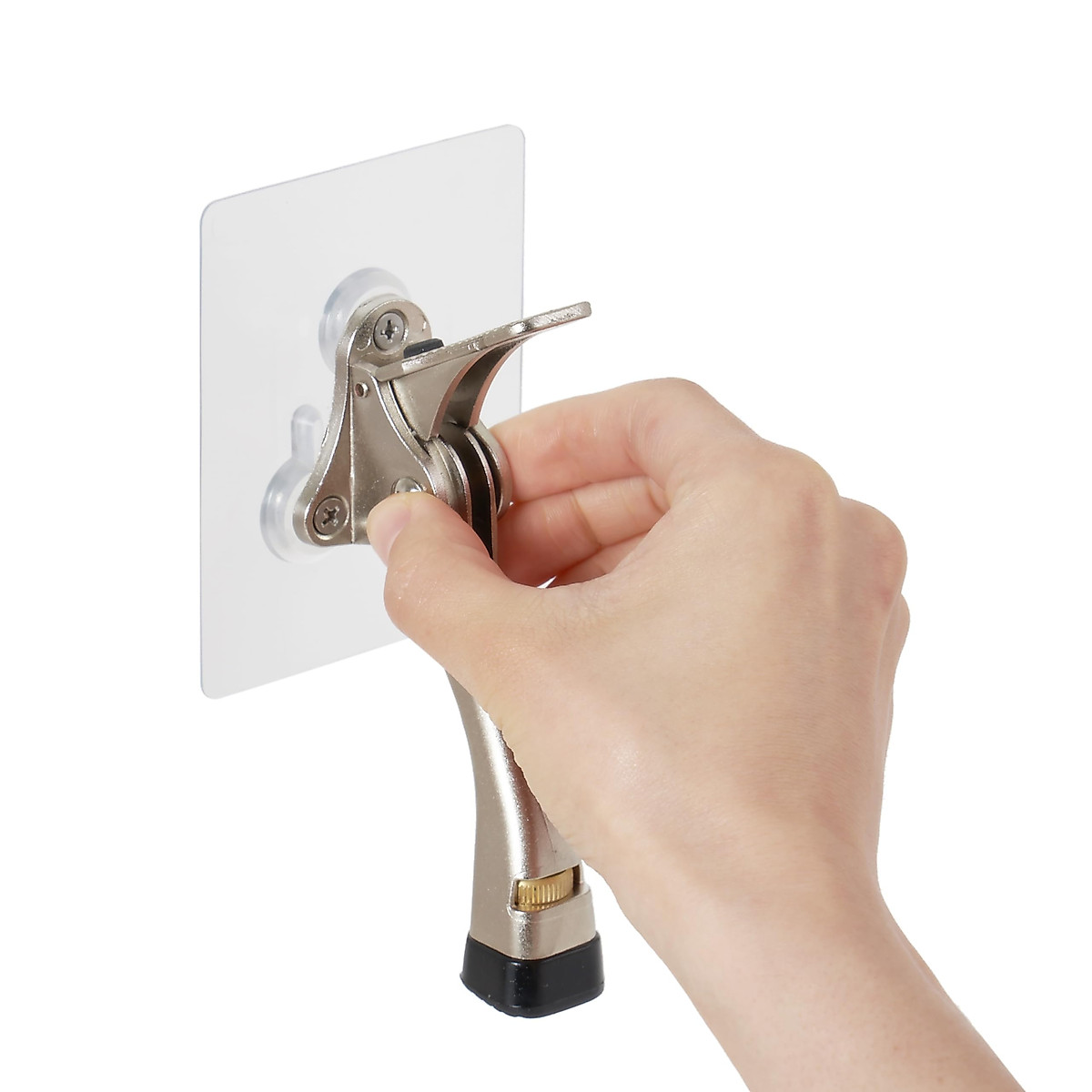 HOME&I No Drilling Kick Down Door Stop Stopper with Self-Adhesive Traceless Mounted Screw Bracket,Stickers.Easy Pedal Easy Step Door Kick Doorstop,Height-Adjustable Rubber Foot,4 Inch (Satin Nickel)