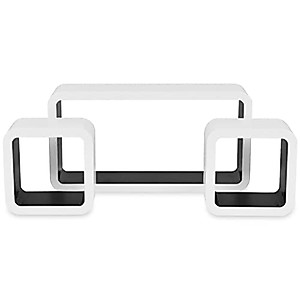 3 White-Black MDF Floating Wall Display Shelf Cubes Book/DVD Storage