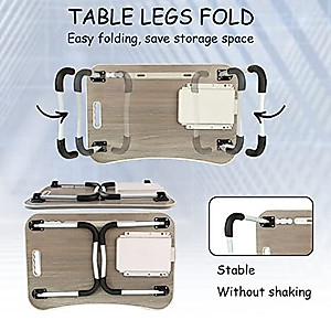 Acoode Folding Laptop Desk Adjustable Foldable Lap Stand for Bed Tray Table with USB Port Cup Holder for Working Eating Breakfast Reading Book on Sofa Floor (Black)