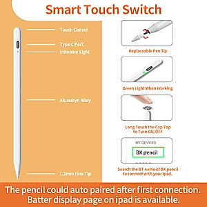 Stylus Pen for iPad with Palm Rejection Stylus Pencil Compatible with iPad Pro 12'3/4/5 Gen and iPad Pro 11'',iPad Mini 6th Gen, iPad Air 3/4/5, iPad Mini 5/6th, iPad 6/7/8th Gen