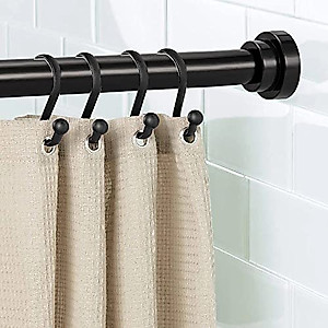 Matte Black Spring Tension Shower Curtain Rod - 40-74 Inches Adjustable Curtain Rod No Drill, Rustproof, No-drilling, Anti-slip, for Closet Bathroom Windows