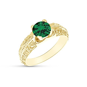 AFFY Round Shape Simulated Emerald In 14K Yellow Gold Over 925 Sterling Silver Ring Size 11.5