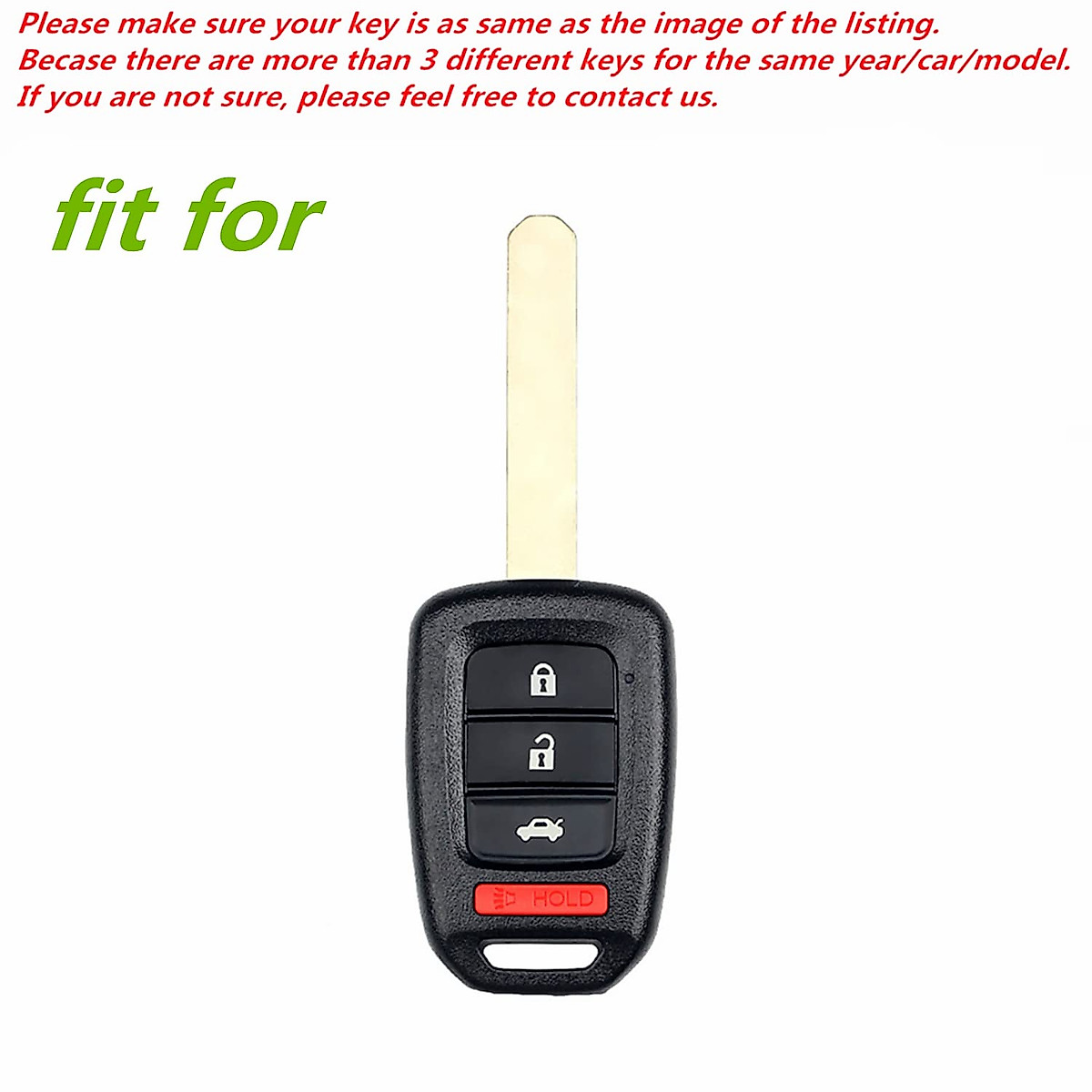 MJKEYAuto Black Leather 4 Buttons Remote Smart Key Fob Cover Case Chain for Honda Accord Sport Civic Crosstour CR-V HR-V 2019 2018 2017 2016 2015 2014 2013