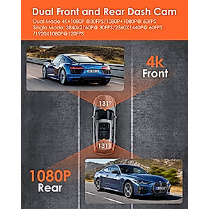 Vantrue X4S Duo True 4K Dual WiFi Dash Cam with Free APP, 4K+1080P Front and Rear Dash Camera, 24 Hours Parking Mode, Super Night Vision, Motion Detection, Front 60FPS, Capacitor, Support 512GB Max