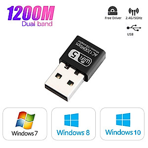 KuWFi Wireless USB Adapter, Dual Band AC1200 WiFi Adapter USB Network Card Dongle 1200Mbps 5Ghz Antenna for Desktop Laptop PC