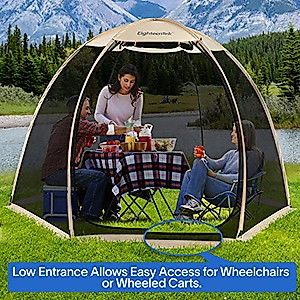 EighteenTek Halloween Decoration Screen House Room Pop Up Gazebo Outdoor Camping Canopy Tent Sun Shade Shelter Mesh Walls Not Waterproof 10’x10’ Beige