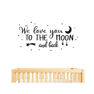 Wall Decal Kids We Love You to The Moon and Back Quote Wall Decals Nursery Vinyl Wall Stickers for Baby Boys and Grils Bedroom Scandinavian Wall Decal (Y29) (Black)