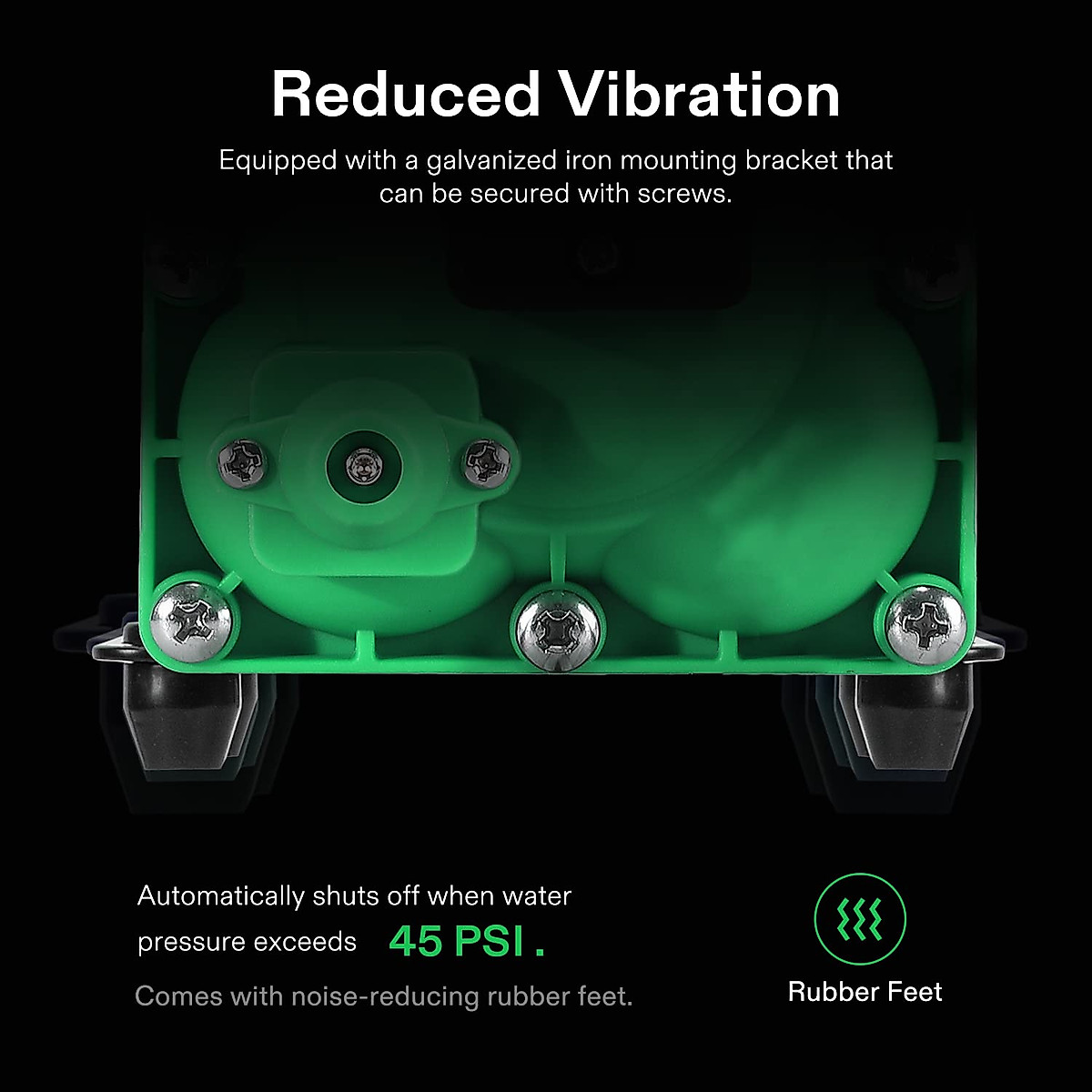 VIVOGROW Water Pressure Pump, 110V 5.5GPM 70 PSI Diaphragm Water Pump Include 1/2" and 3/4" Garden Hose Adapters, Power Plug for Bathrooms, Kitchens, RVs, and Yachts, Green