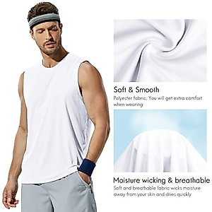 Haimont Sleeveless Shirts for Men Quick Dry Swim Muscle Tank Tops for Hiking Beach Running, White, S