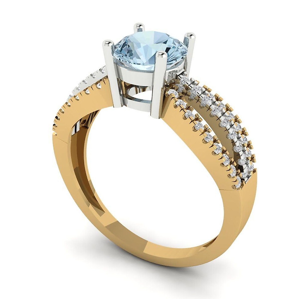 Clara Pucci 1.35 ct Round Cut Solitaire W/Accent Blue Simulated Diamond Bridal Wedding Statement Ring 18K yellow & White Gold Size 5