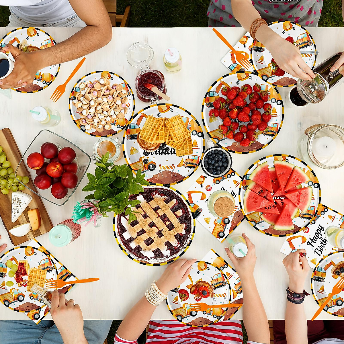 100 Pcs Construction Birthday Party Supplies - Construction Themed Plates and Napkins Forks Set, Disposable Dump Truck Tableware for Boys Kids Birthday Party Decorations Favors, Serve 25 Guests