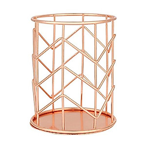 UXZDX New Gold Wrought Iron Storage Basket Rose Gold Office Multifunctional Desktop Simple Tableware Storage Pen Holder (Color : Rose Gold)