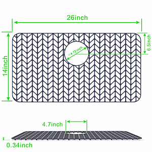 AWOKE Silicone Sink Protectors for Kitchen Sink, 26''x 14'' Folding Non-slip Sink Mat Grid, for Bottom of Farmhouse Stainless Steel Porcelain Sink with Rear Drain (Grey)