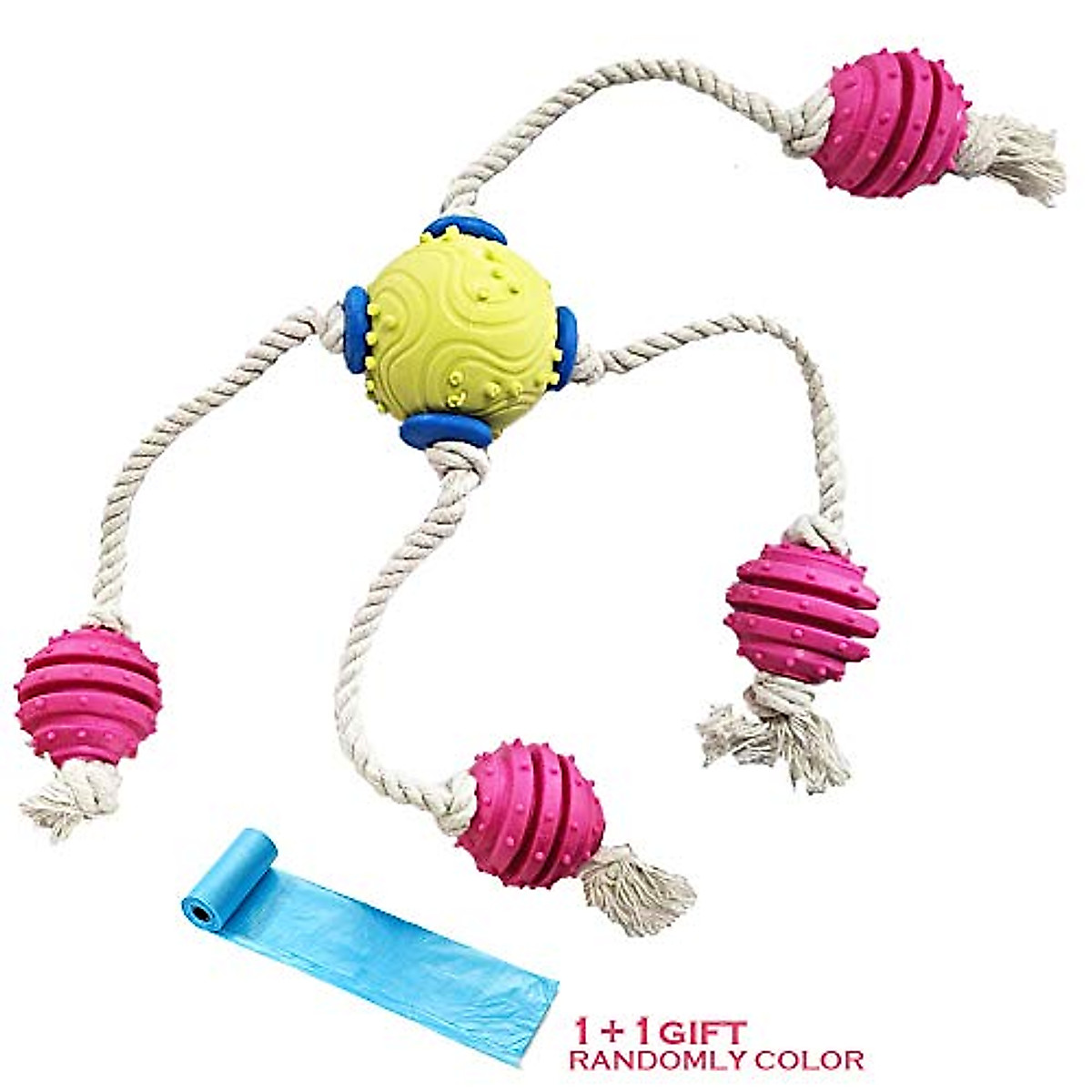 BOAVIDA Dog Chew Toy for Puppy Teething Balls Rope Dog Toys for Small Dogs Pink